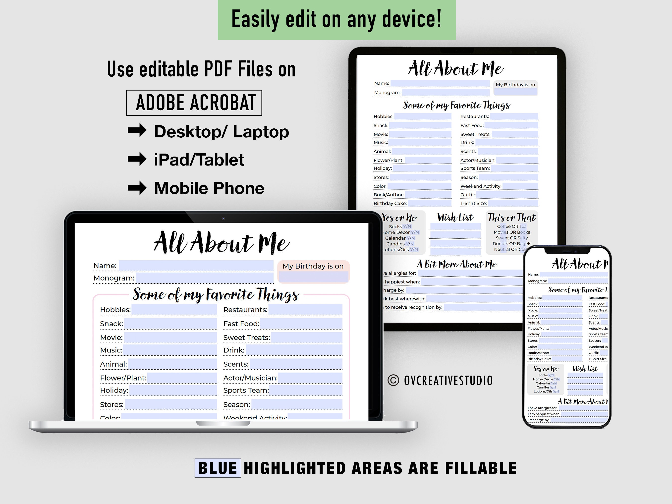 All About Me | Printable, Digital | Get to Know Me, Employee ...