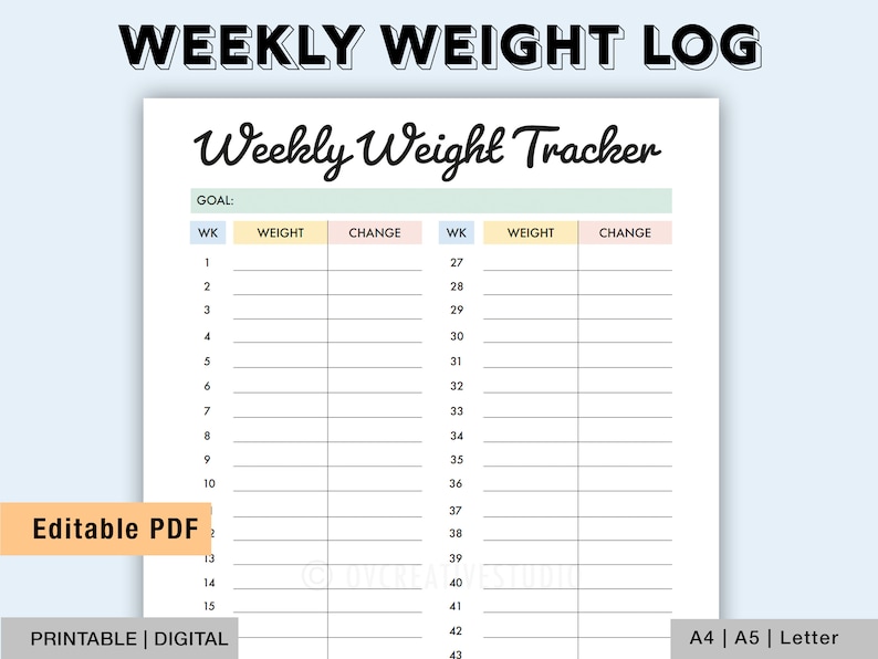 Editable Weekly Weight Tracker Weight Log Weight Loss - Etsy