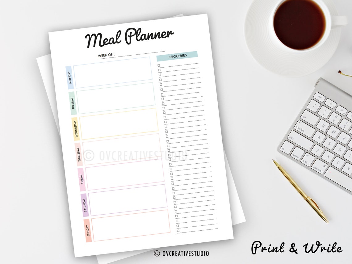 Editable Weekly Meal Planner Grocery List Printable - Etsy
