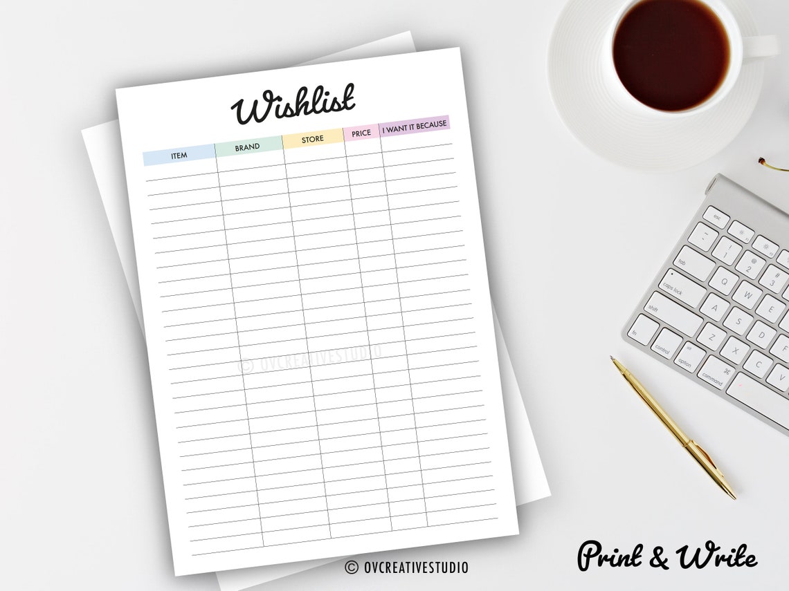 Editable Wishlist Tracker Printable Things to Buy Want - Etsy