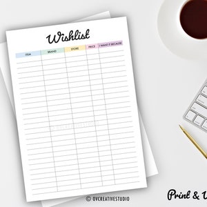 Editable Wishlist Tracker | Printable | Things to Buy | Want List ...