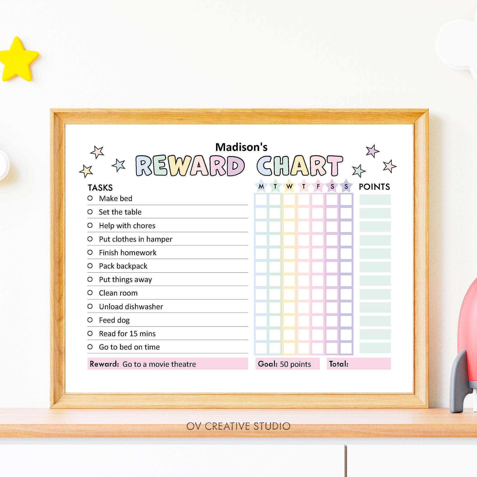 Reward Chart for Kids | Printable, Editable, Digital PDF | Weekly Chore ...