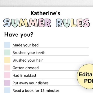 Editable Summer Rules for Kids Printable Summer Rules Summer Routine ...