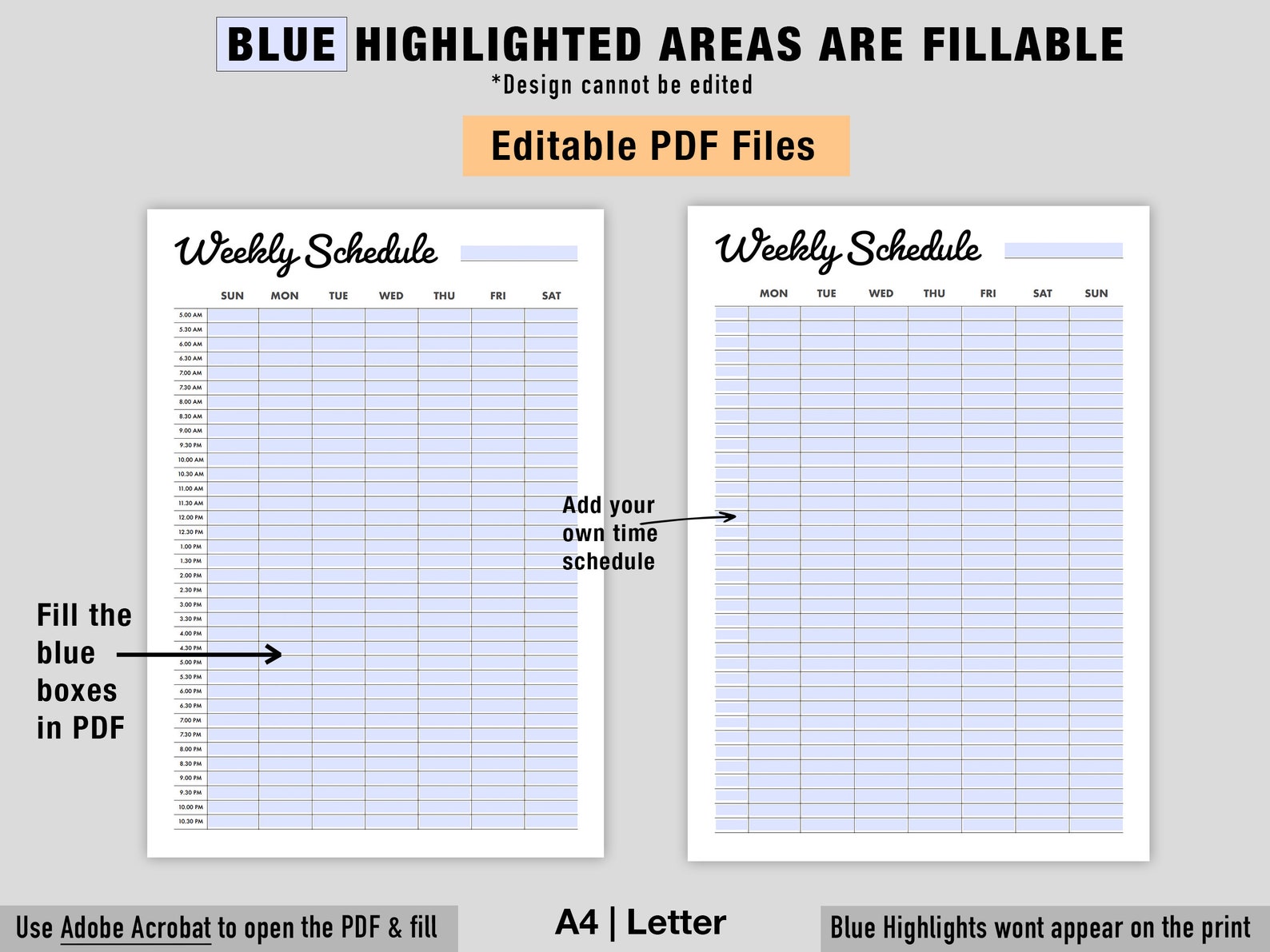 Editable Weekly Schedule Printable | Half Hour Weekly Schedule | Weekly ...