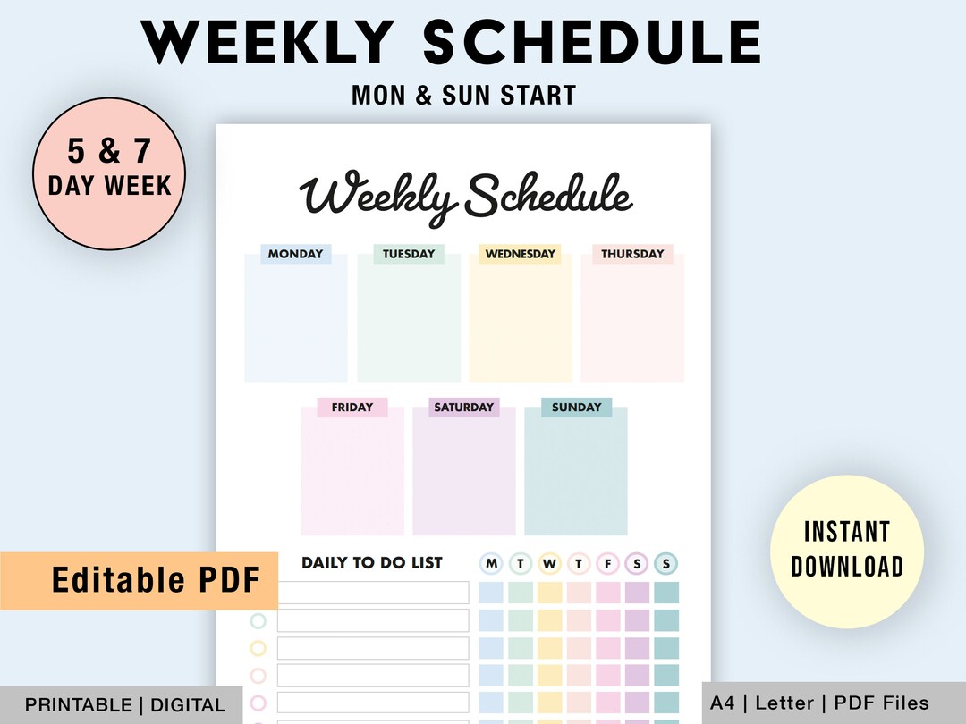 Editable Weekly Schedule | Weekly School Schedule | Weekly Planner | to ...