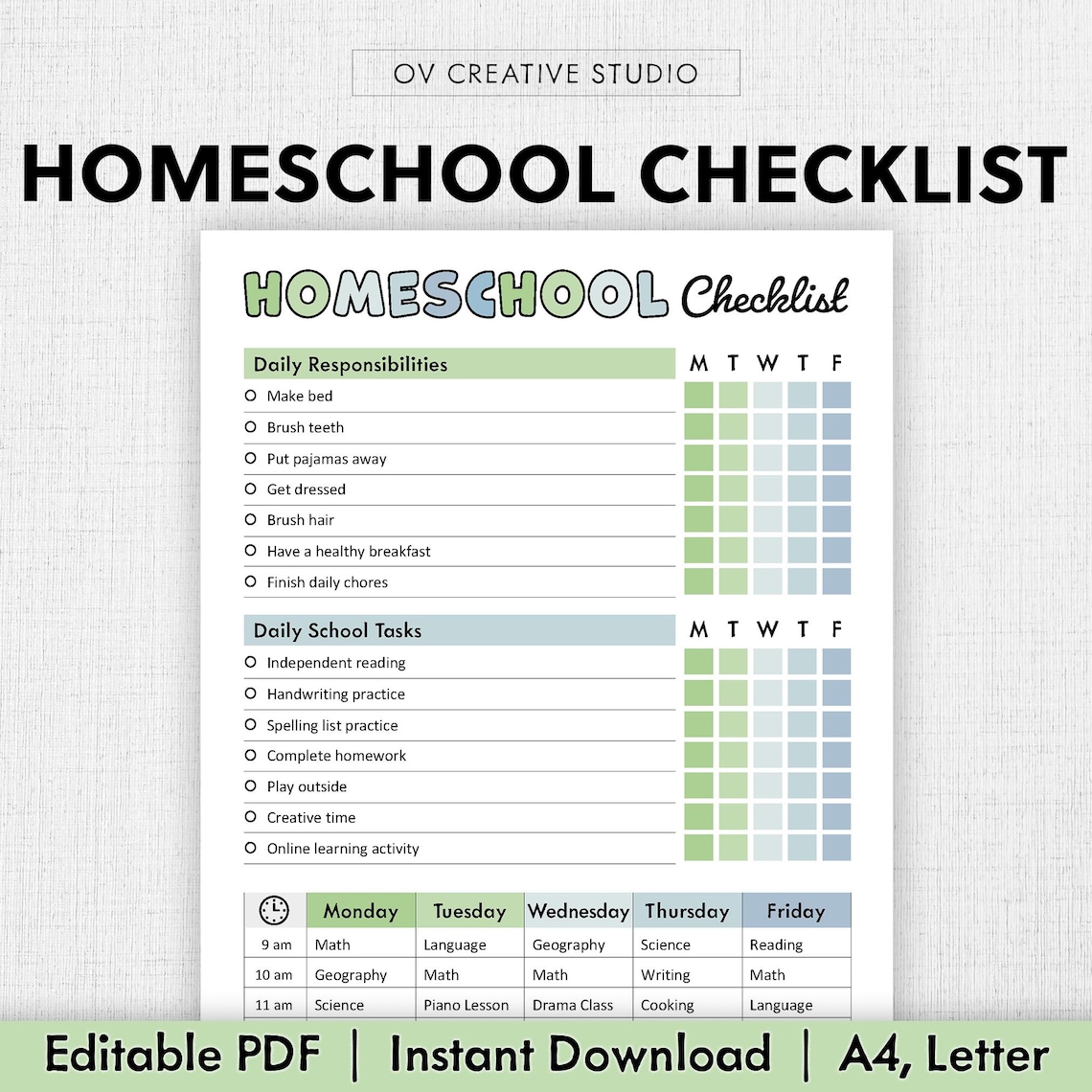 Editable Homeschool Checklist | Printable, Digital | Homeschool Planner ...