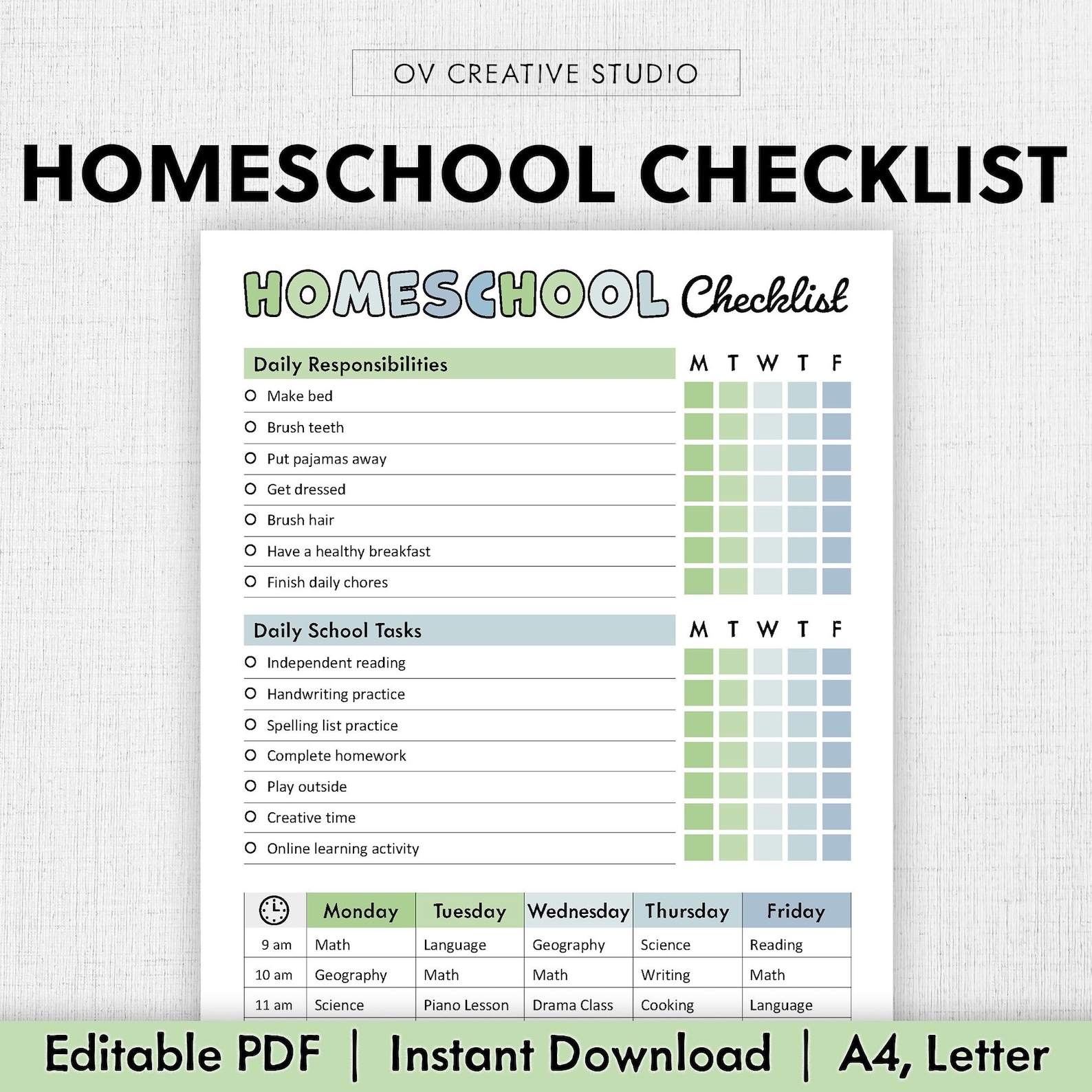 Editable Homeschool Checklist | Printable, Digital | Homeschool Planner ...