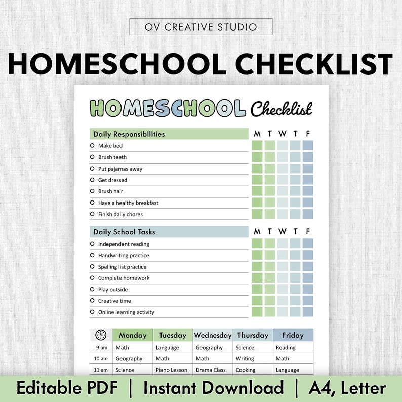 Editable Homeschool Checklist | Printable, Digital | Homeschool Planner ...