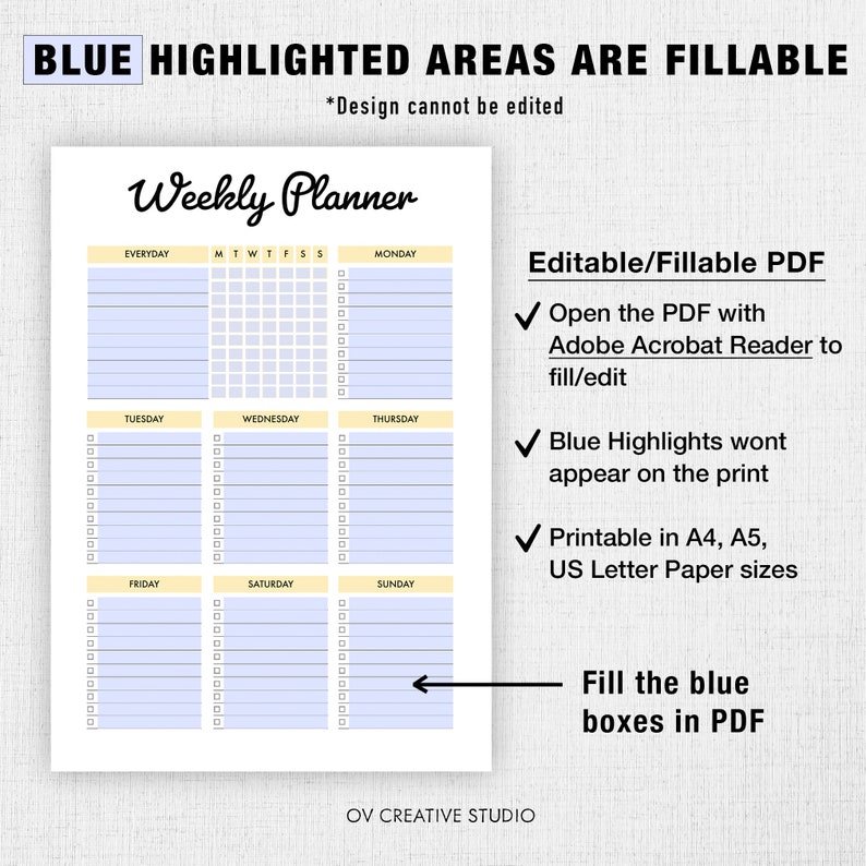 Editable Weekly Planner | Printable, Digital | Weekly Planner PDF ...