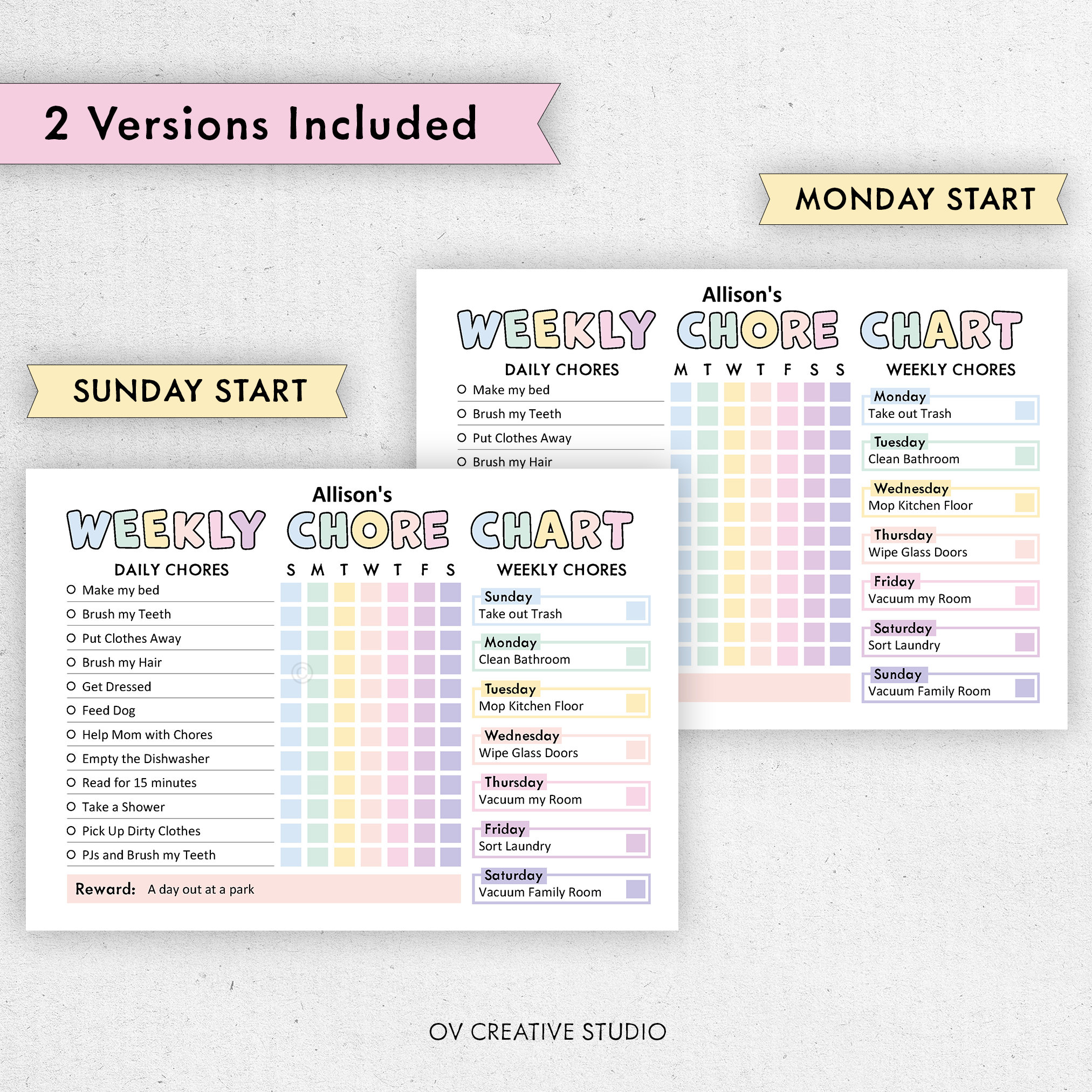 Editable Chore Chart for Kids | Printable | Kids Daily Weekly ...