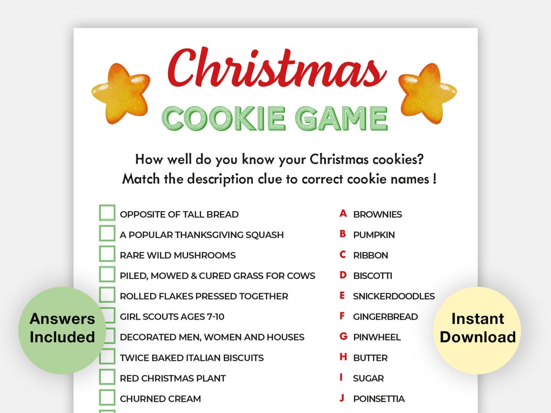 Christmas Cookie Quiz Game Printable | Christmas Party Game| Christmas ...