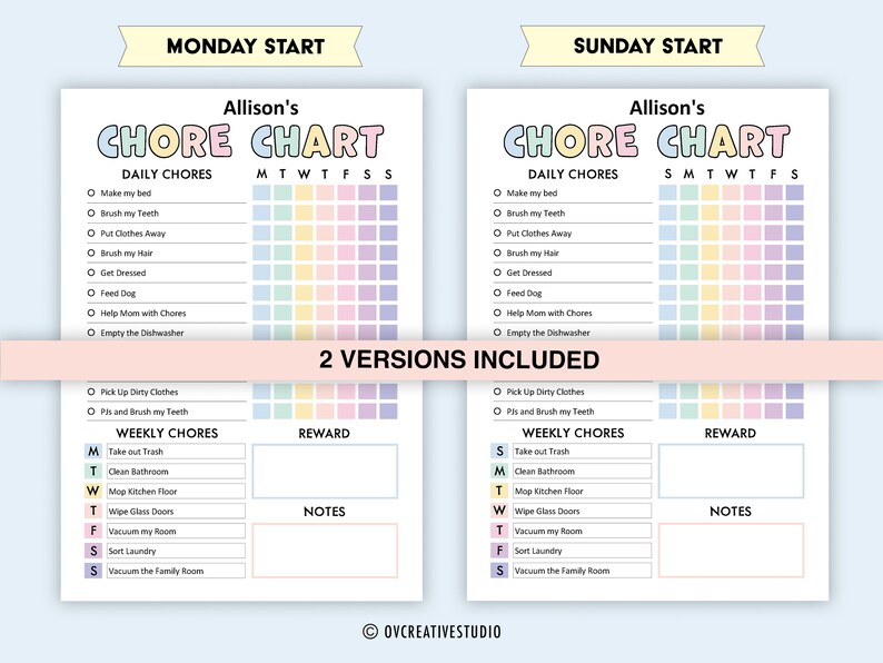 Editable Chore Chart for Kids Printable Kids Daily Weekly - Etsy