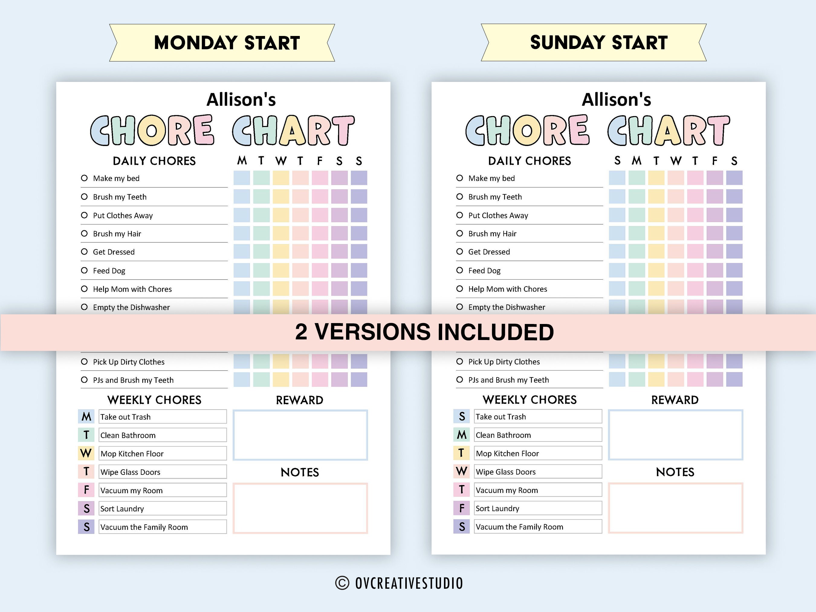 Editable Chore Chart for Kids Printable Kids Daily Weekly - Etsy