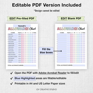 EDITABLE Allowance Tracker Kids | Earn Money Chart | Daily Weekly ...