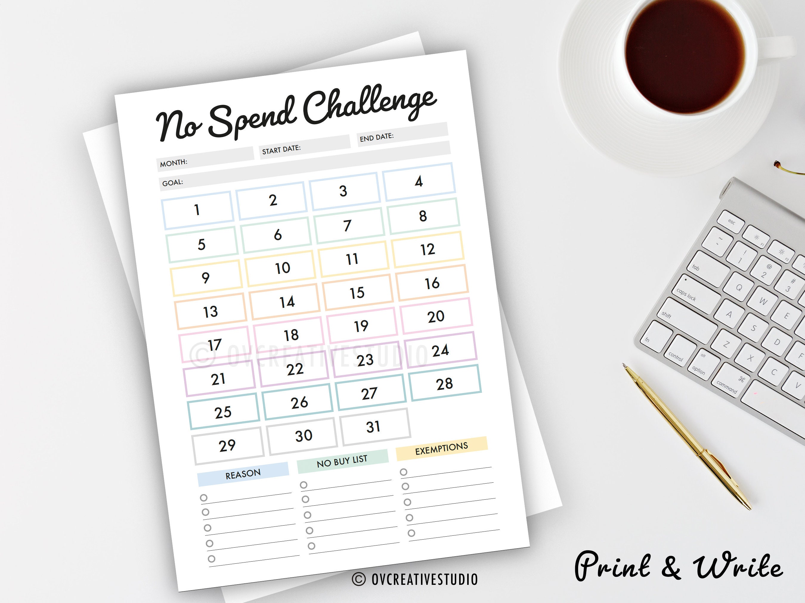 No Spend Challenge Printable Digital No Spend Tracker - Etsy UK