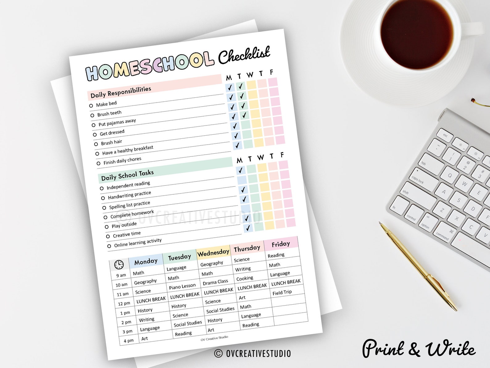 Editable Homeschool Checklist | Printable, Digital | Homeschool Planner ...