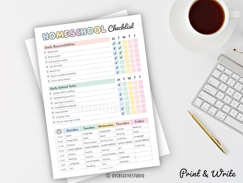 Editable Homeschool Checklist | Printable, Digital | Homeschool Planner ...