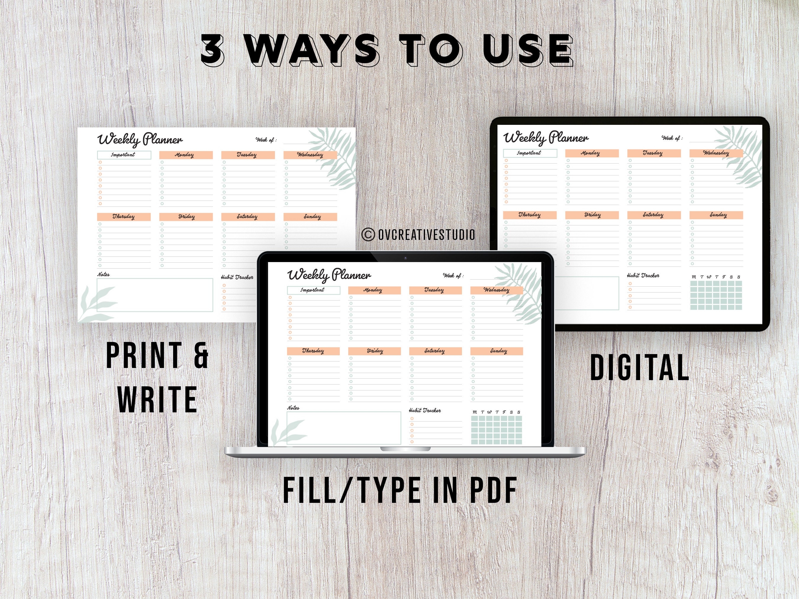 Editable Weekly Planner | Printable | PDF [A5, A4, Letter] Digital to ...