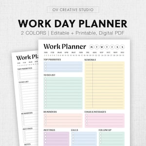 Editable Work Day Planner | Printable Work Day Organizer | Office Task Planner | Office ...