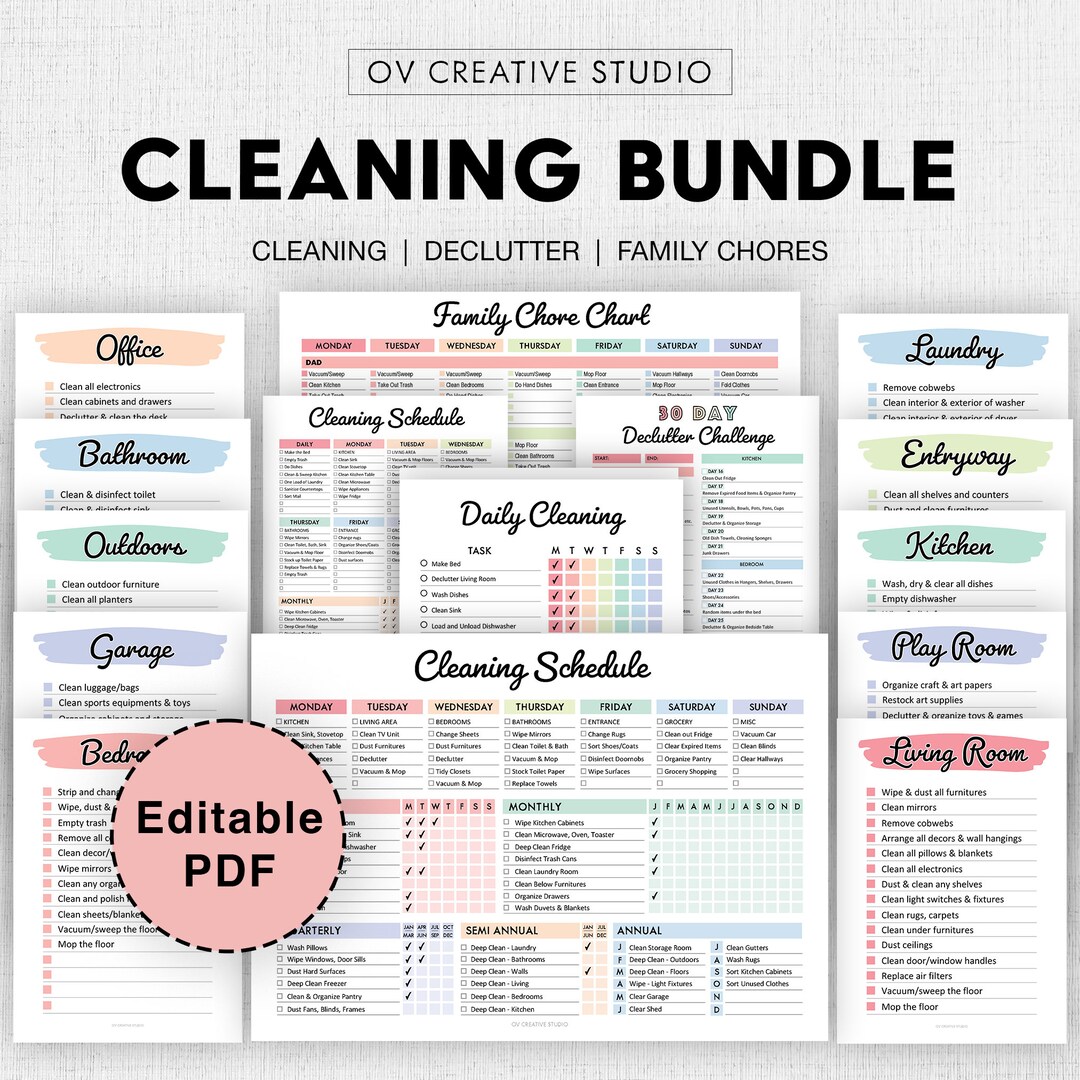EDITABLE Cleaning Schedule Bundle, Printable, Weekly, Monthly, Yearly ...