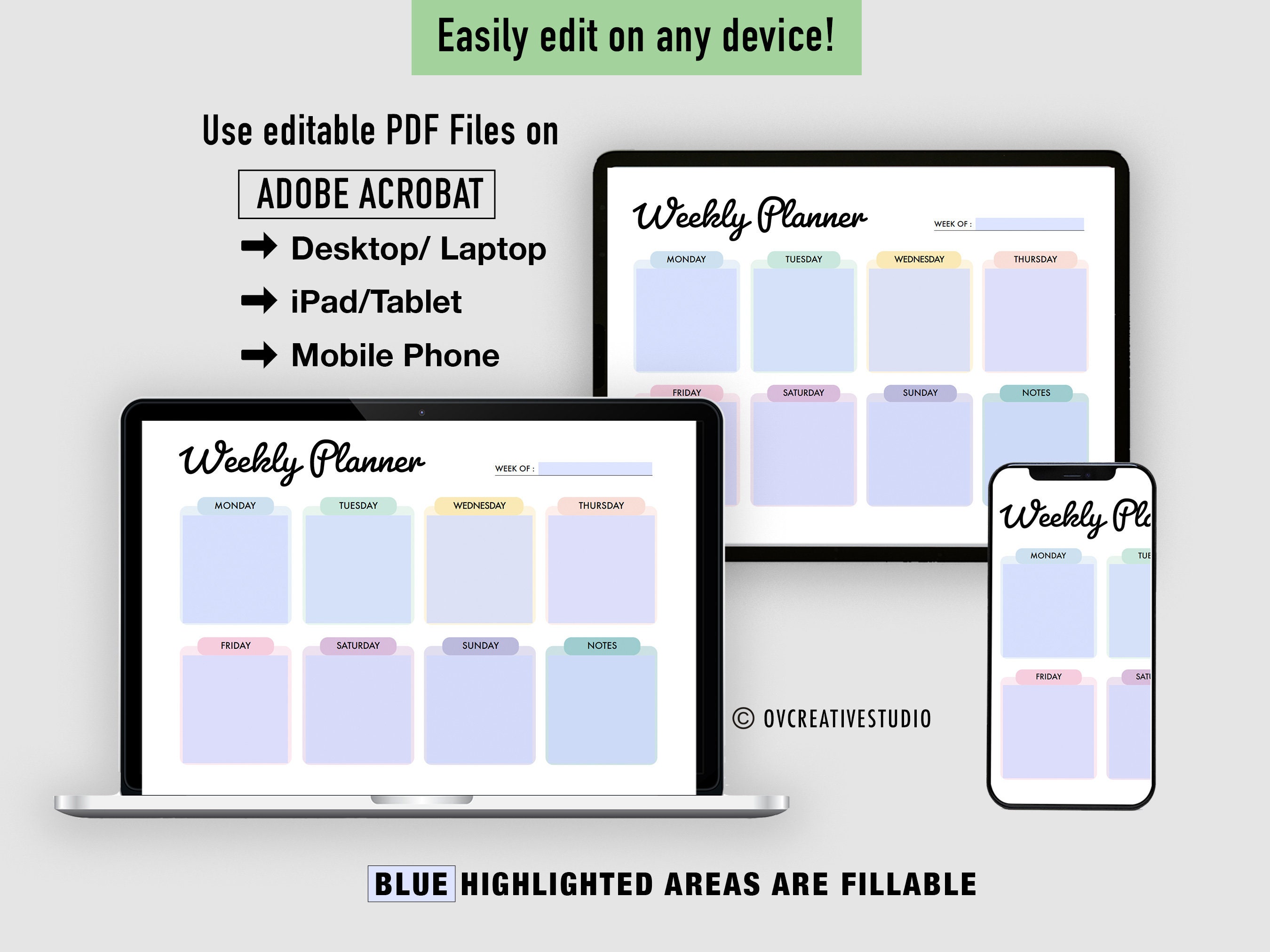 Editable Weekly Planner | Printable Weekly Planner Template | Week at A ...