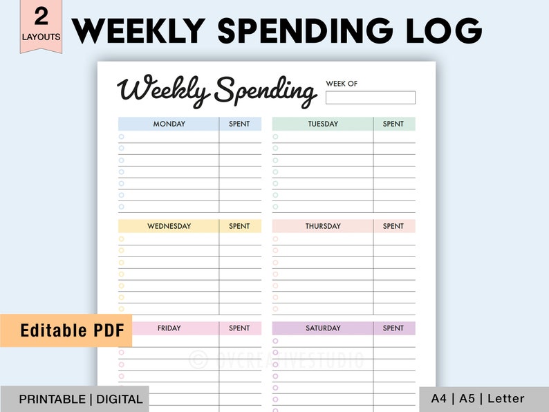 Editable Weekly Spending Tracker Expense Tracker Printable - Etsy Editable Weekly Spending Tracker Expense Tracker Printable - Etsy
