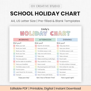 Editable Holiday Chart for Kids | School Break Checklist | Daily ...