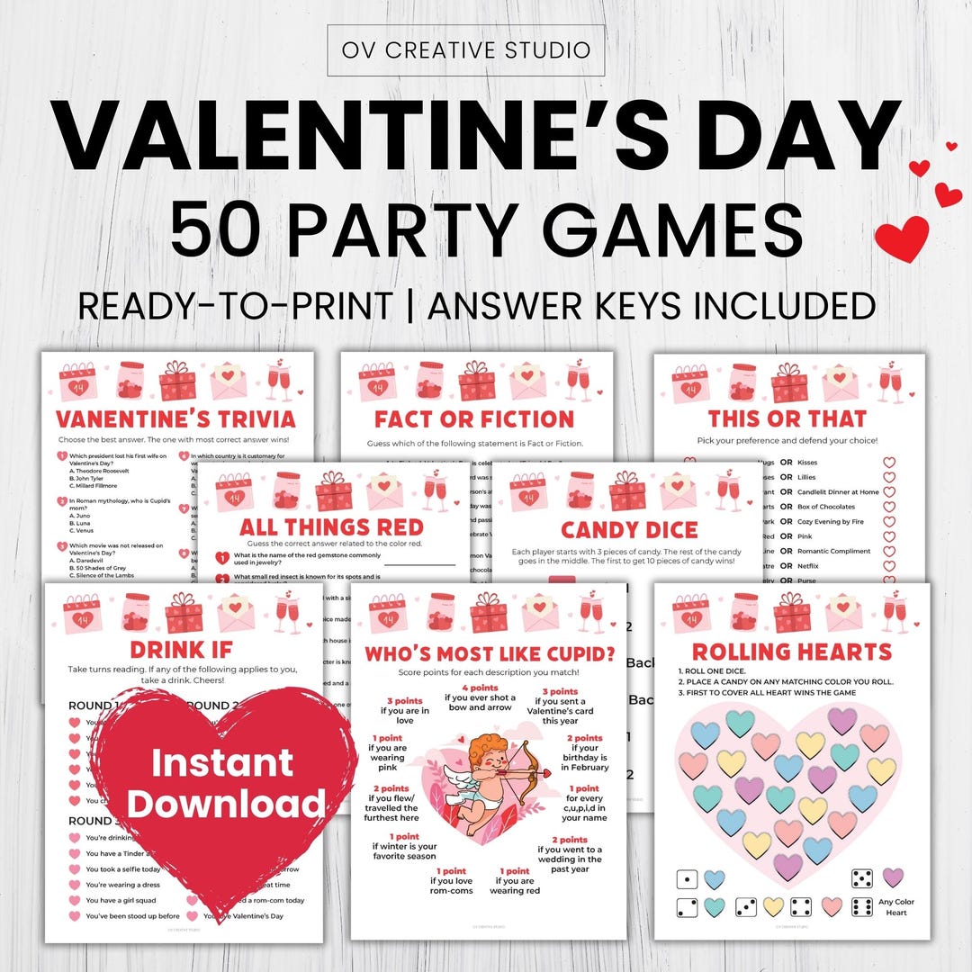 Valentines Day Printable Games | Valentines Party Games Bundle ...