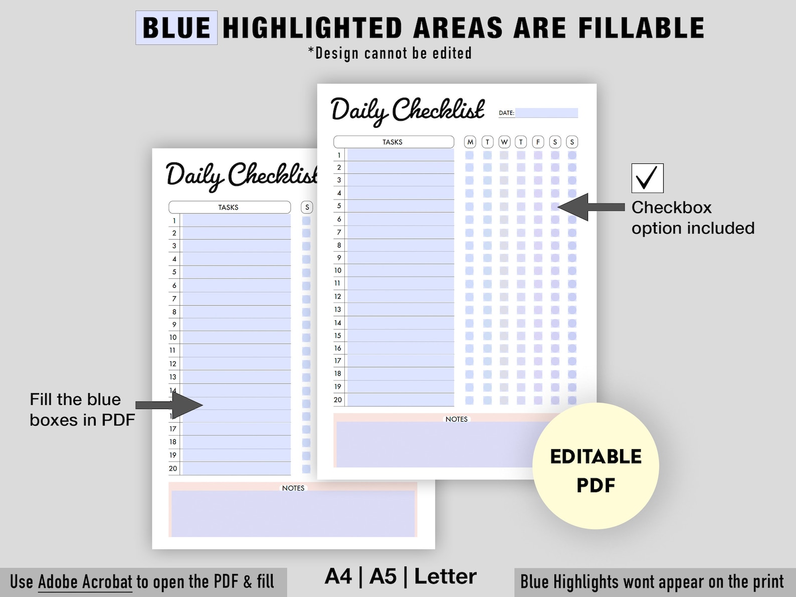 Editable Daily Checklist Printable Weekly to Do List - Etsy