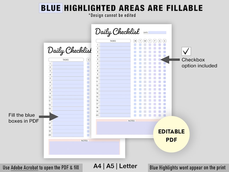 Editable Daily Checklist Printable Weekly to Do List - Etsy