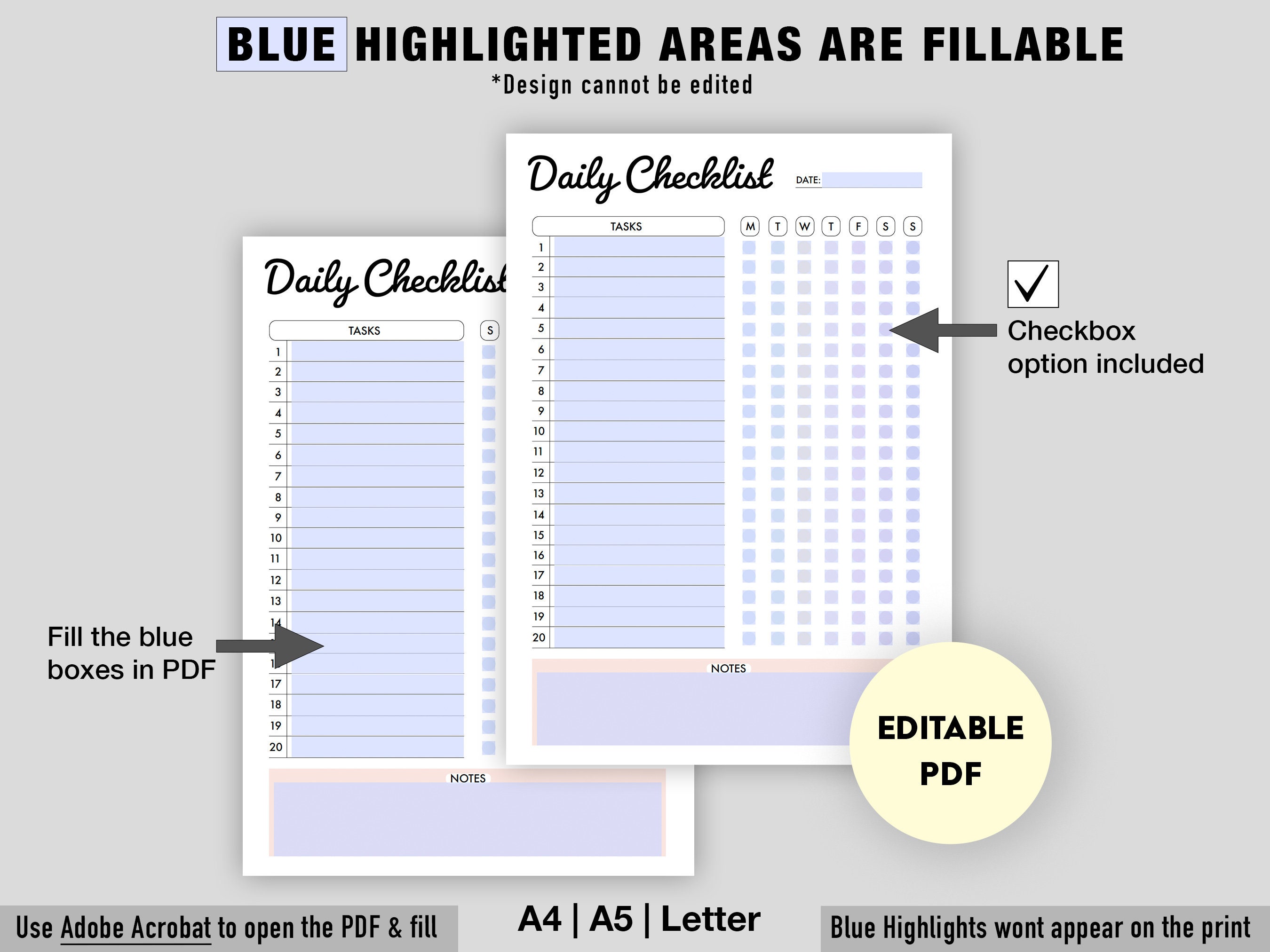 Editable Daily Checklist Printable Weekly to Do List - Etsy