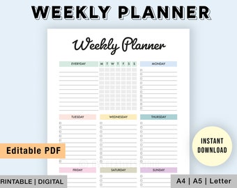Editable Weekly Checklist Printable Planner Pdf - Etsy