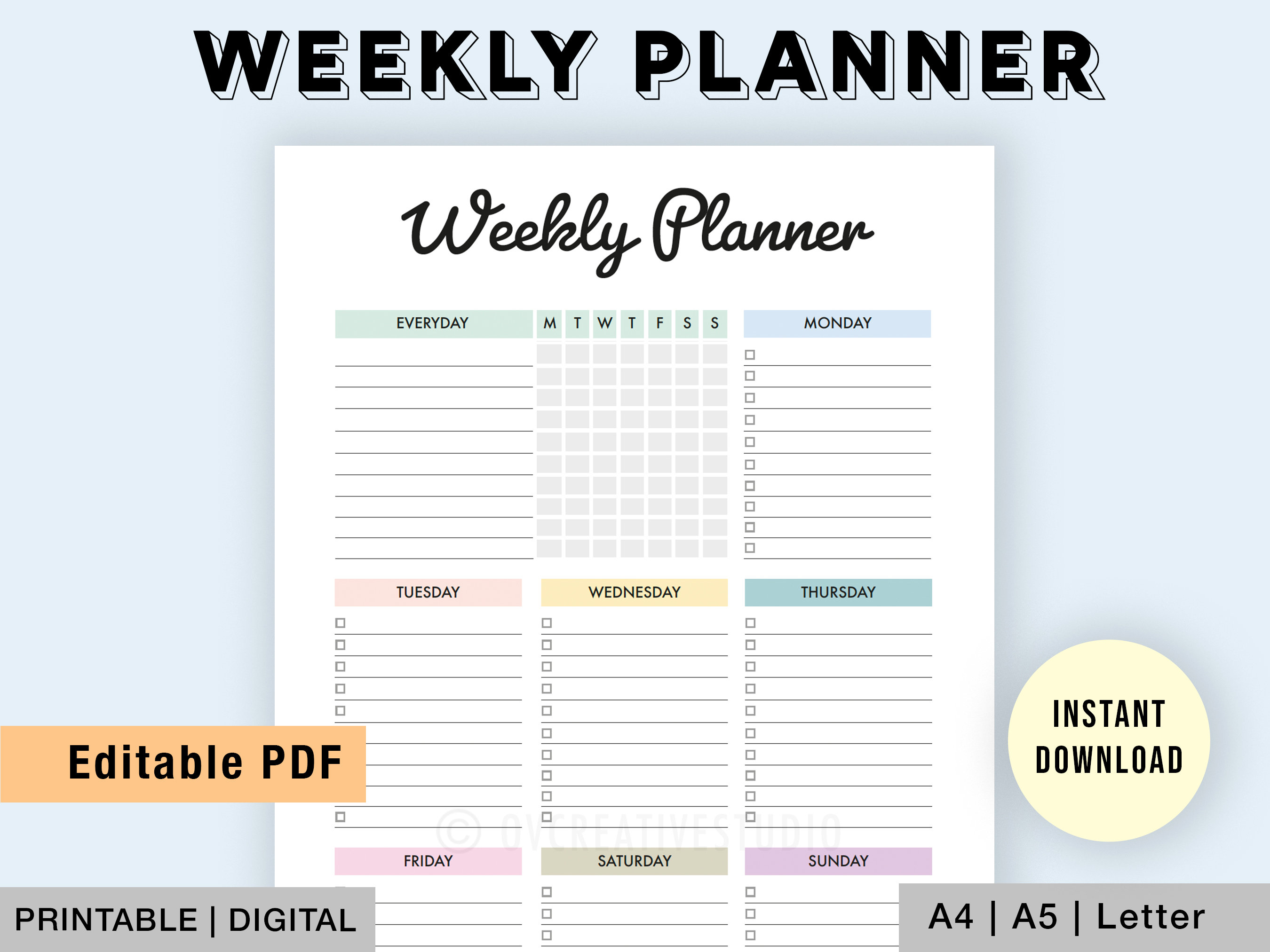 Editable Weekly Planner Printable Digital Weekly Planner - Etsy