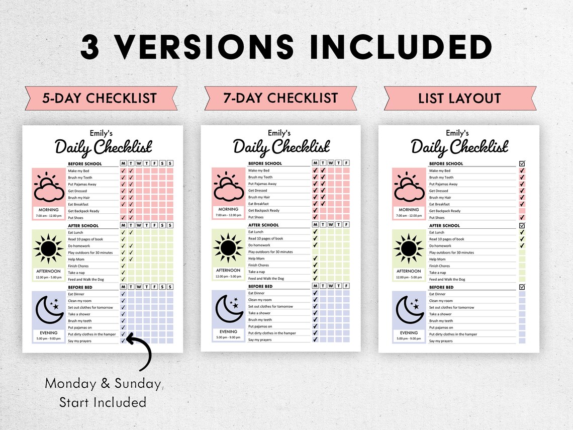 Editable Daily Checklist for Kids | Printable | Kids Responsibility ...