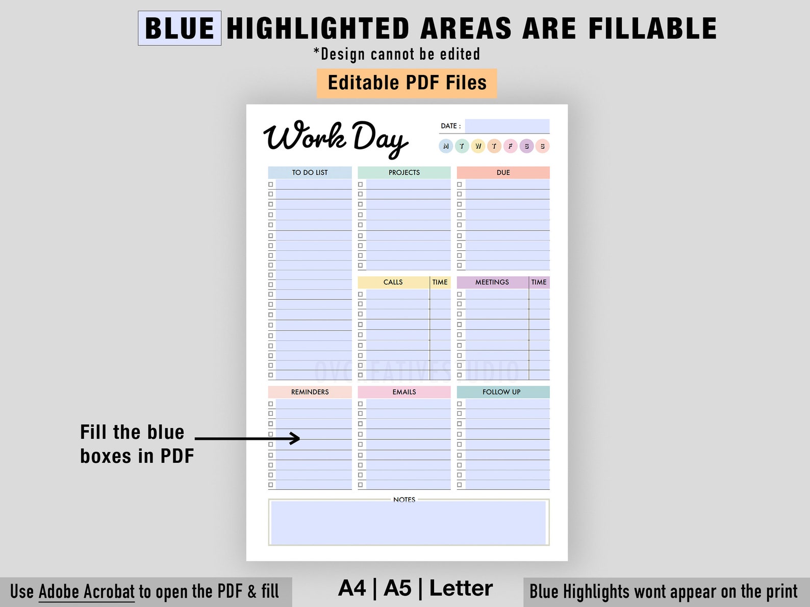 Editable Work Day Planner | Printable Work Day Organiser | Office Task ...