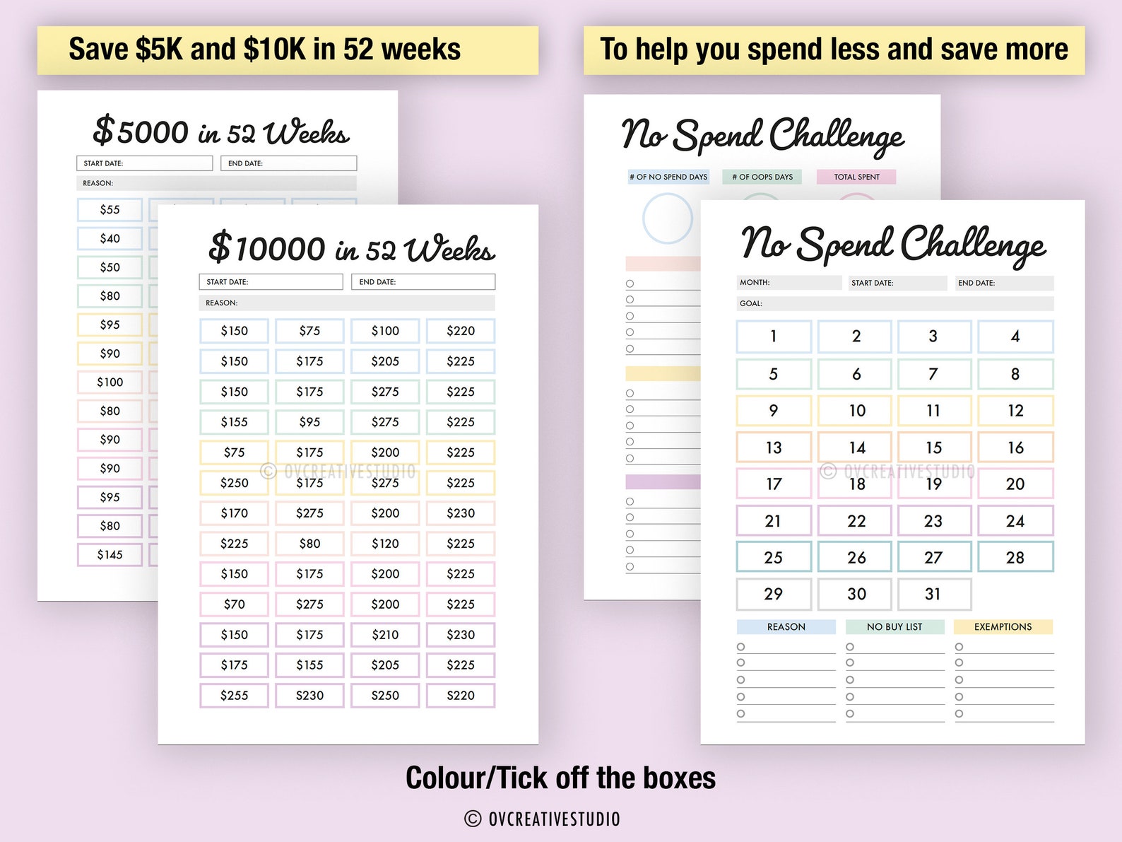Savings Challenge Tracker Bundle Savings Tracker Printable | Etsy