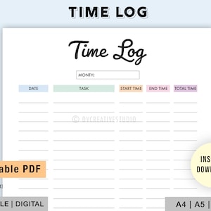 Editable Time Log, Time Sheet, Printable Work Planner, Time Tracker ...