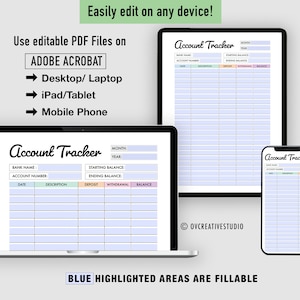 Editable Account Tracker | Printable Account Log | Bank Account Tracker ...