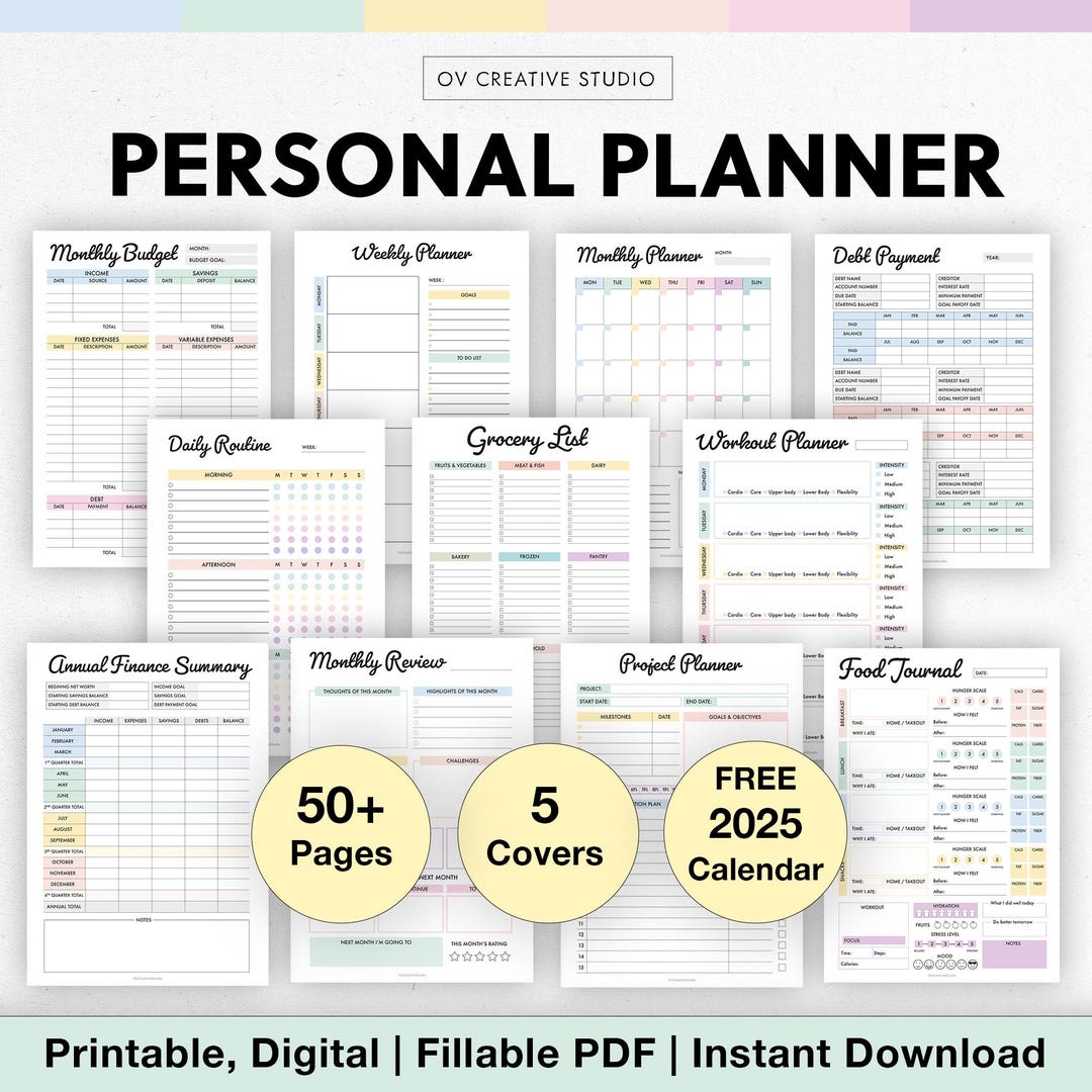 Personal Planner Bundle Printable, Digital | Fillable PDF | 2025 ...