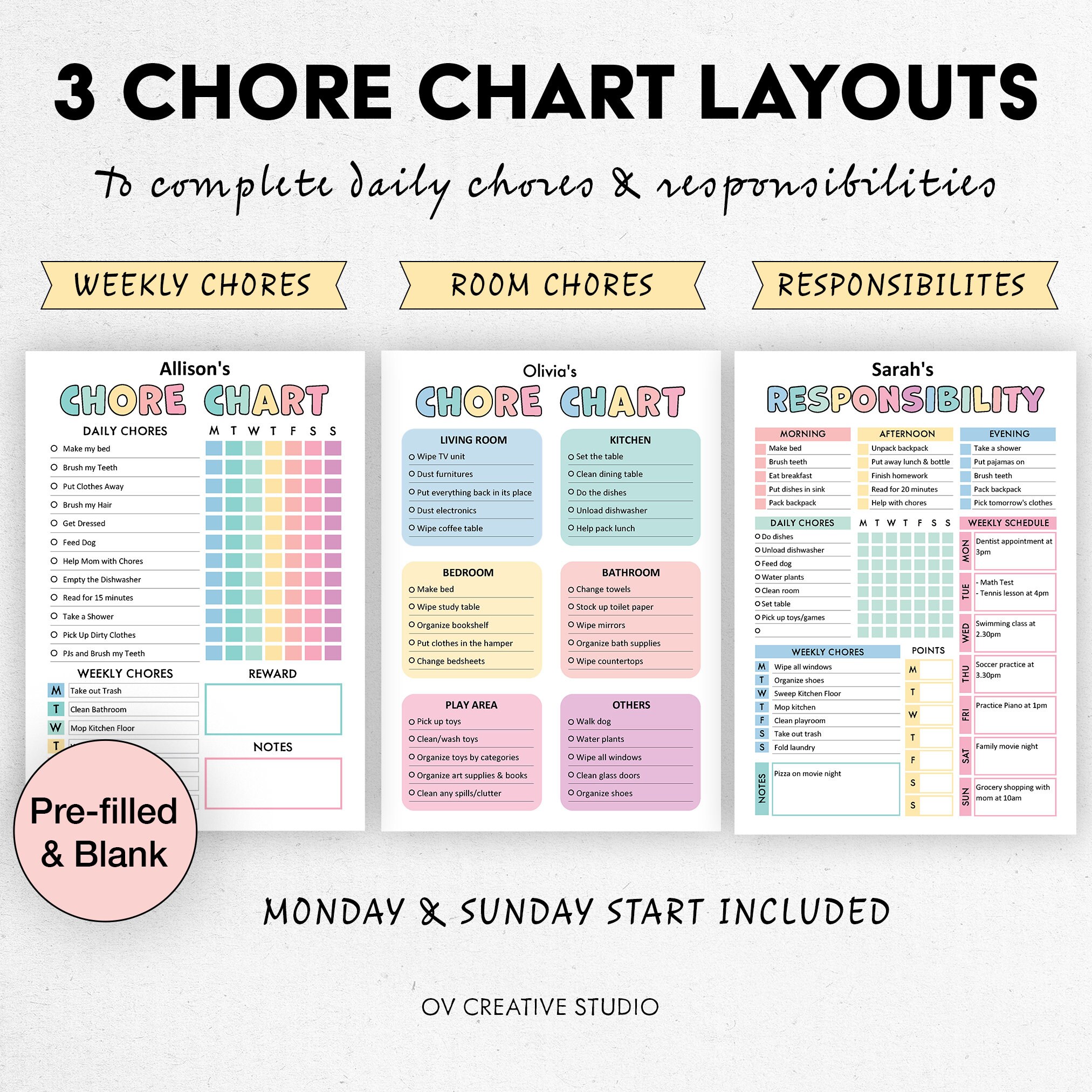 EDITABLE Kids Chore Charts, Reward, Allowance, Screen Time, School ...