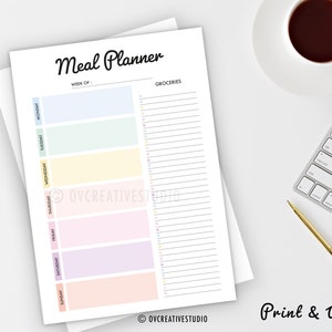 Editable Weekly Meal Planner, Grocery List | Printable, Digital | Meal ...
