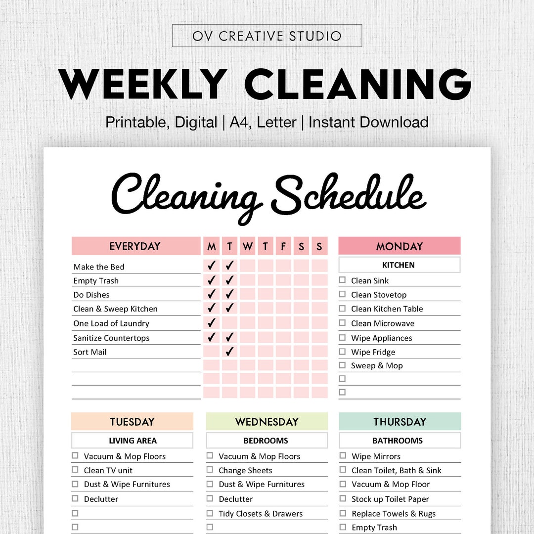 EDITABLE Cleaning Schedule | Printable Cleaning Checklist, Weekly ...