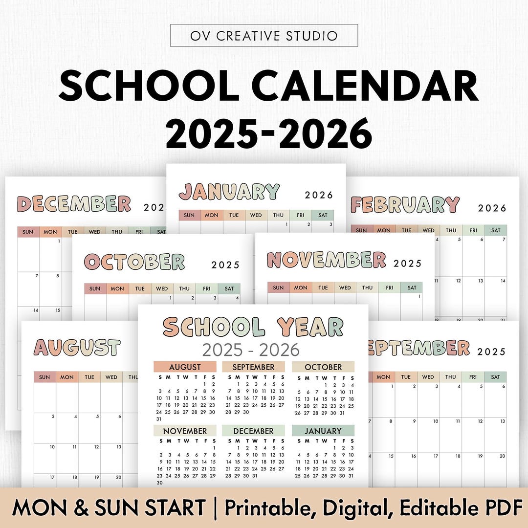School Calendar Bundle 2025 - 2026 | Printable, Digital | Monthly ...