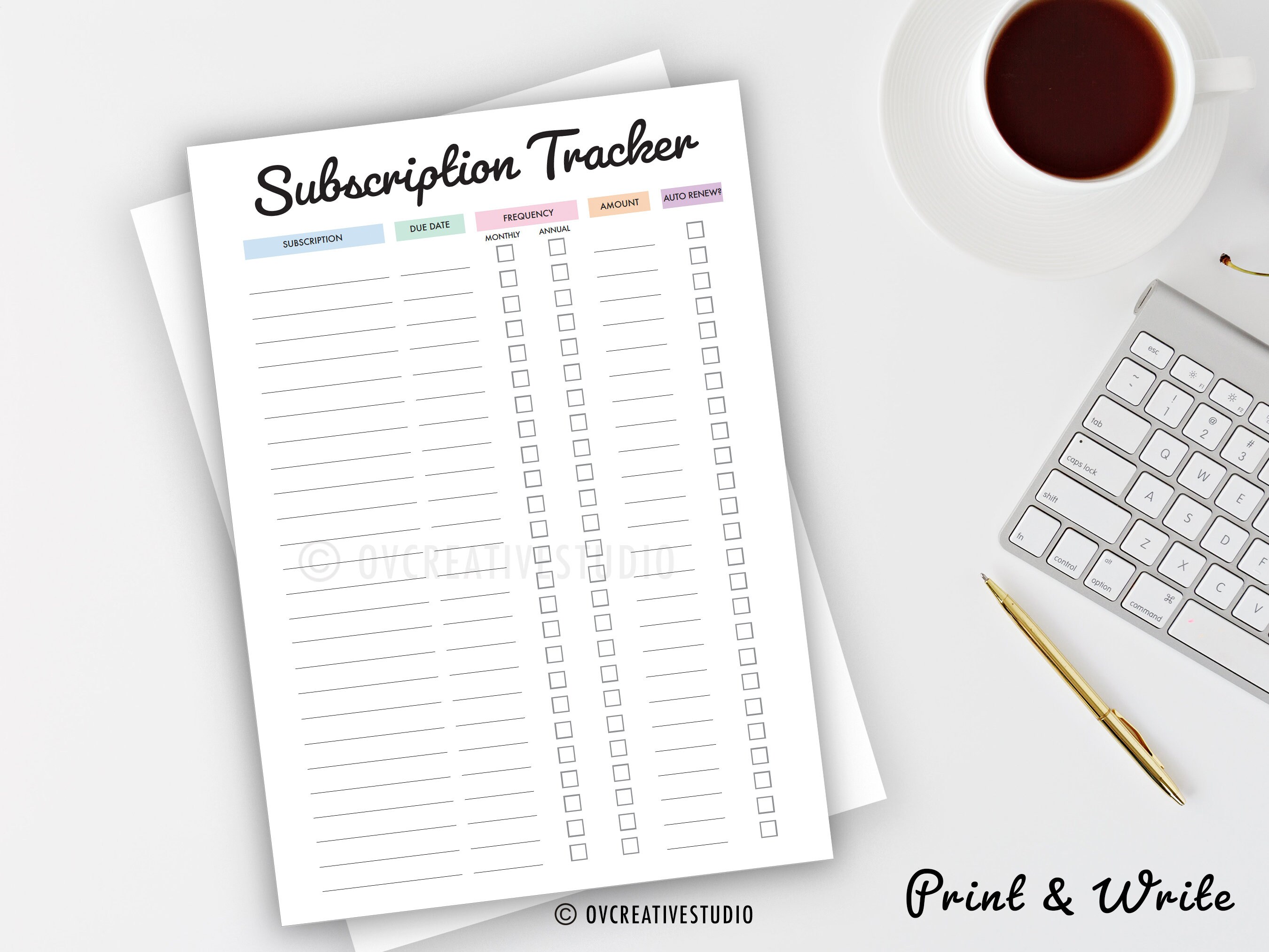 Editable Subscription Tracker | Printable Subscription Log | Expense ...