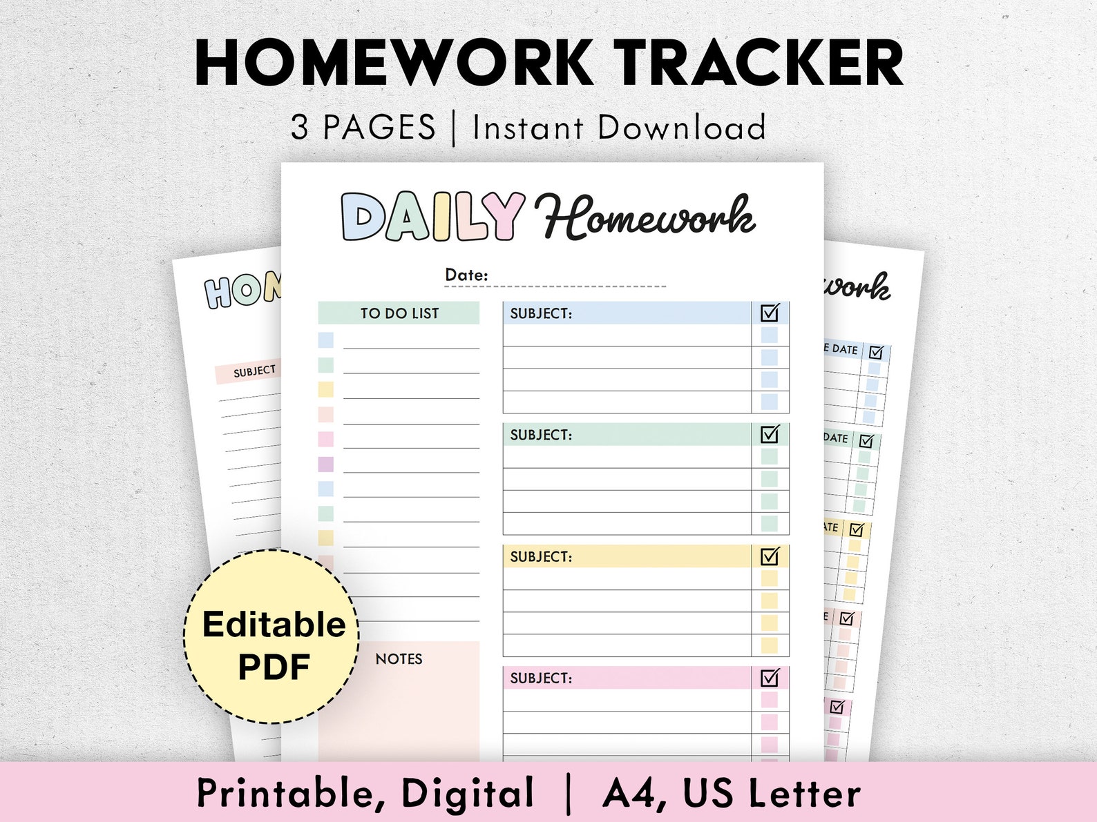 Editable Homework Planner | Printable, Digital | Student Planner ...