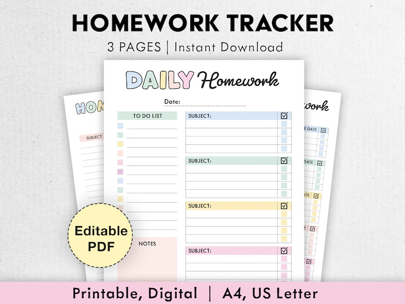 Editable Homework Planner | Printable, Digital | Student Planner ...