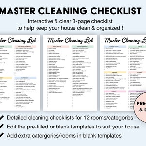 Editable Master Cleaning Checklist | Cleaning Planner | Cleaning ...