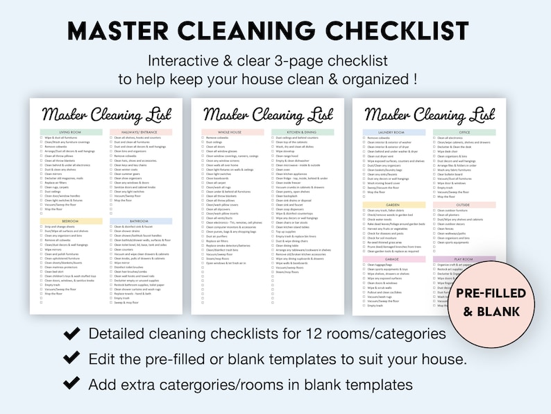 Editable Master Cleaning Checklist Cleaning Planner - Etsy