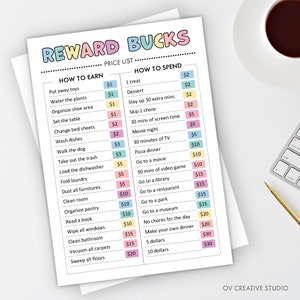 Editable Kids Reward Bucks | Printable | Mom Bucks, PDF Reward System ...