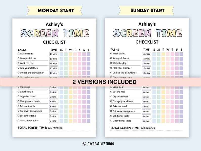 Editable Screen Time Chart Kids | Printable, Digital | Screen Time ...